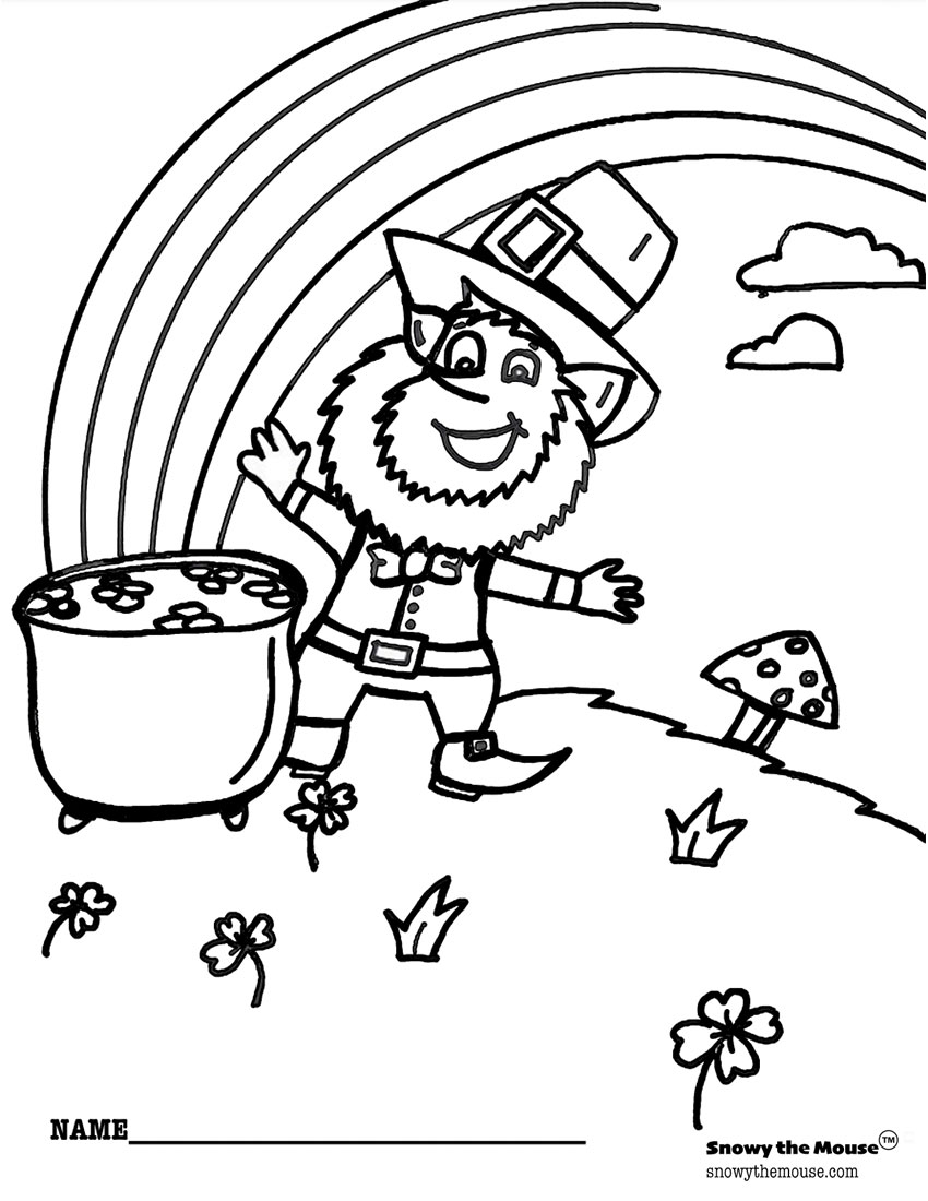 Leprechaun Pot O Gold Coloring Page - Snowy the Mouse