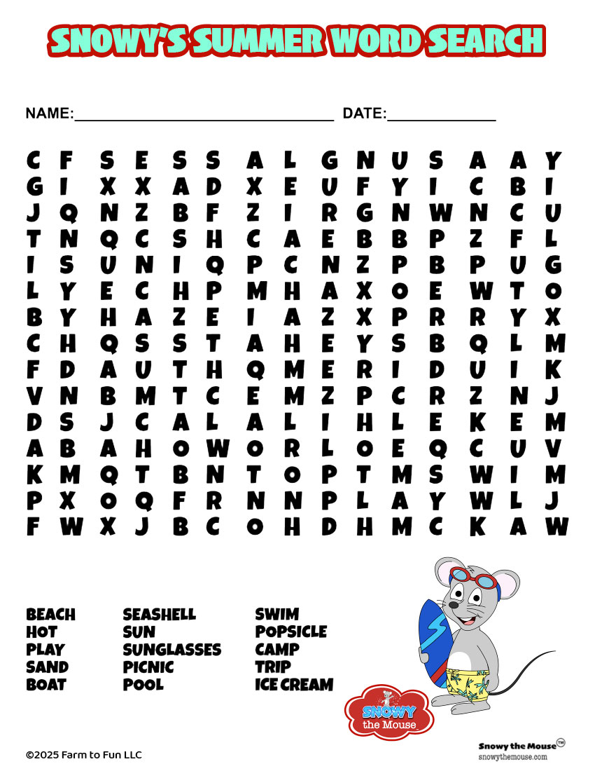 Summer Wordsearch - Snowy the Mouse
